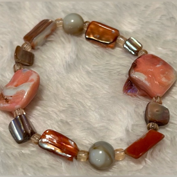 Jewelry | Braceletshell Glasscrystal Coral Rust Color Stretch From ...